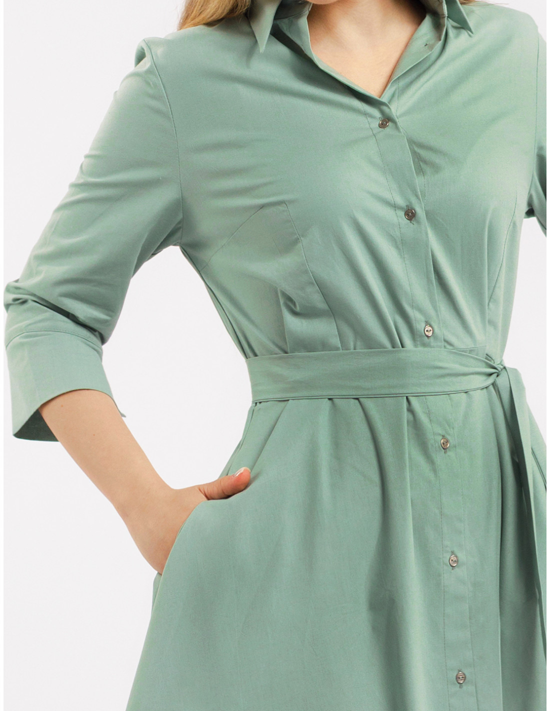 Rochie tip cămașă din bumbac verde… Rochie tip cămașă din bumbac verde ...